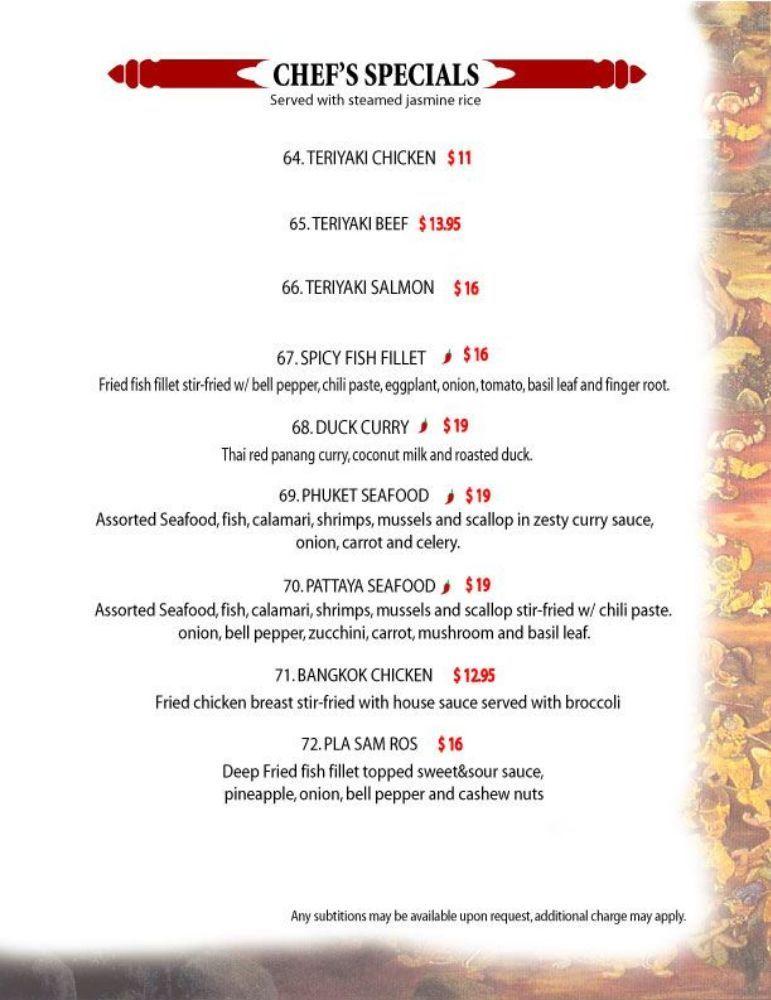 Menu at Thai Basil restaurant, Black Mountain