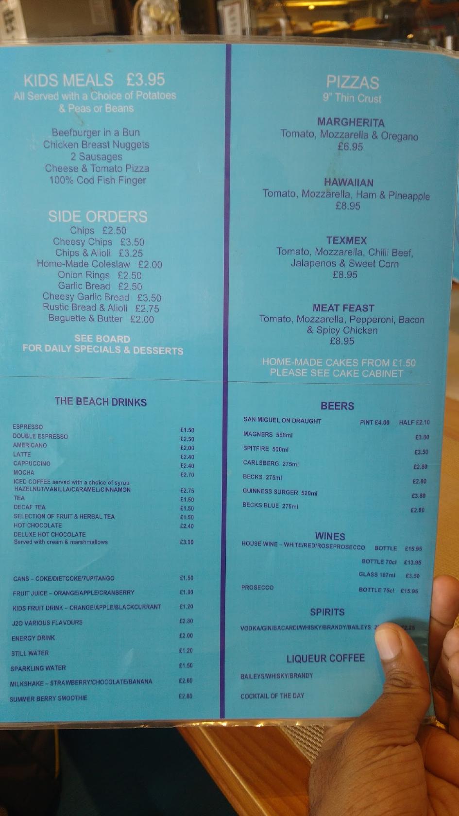 Menu at The Beach Cafe, Sandown