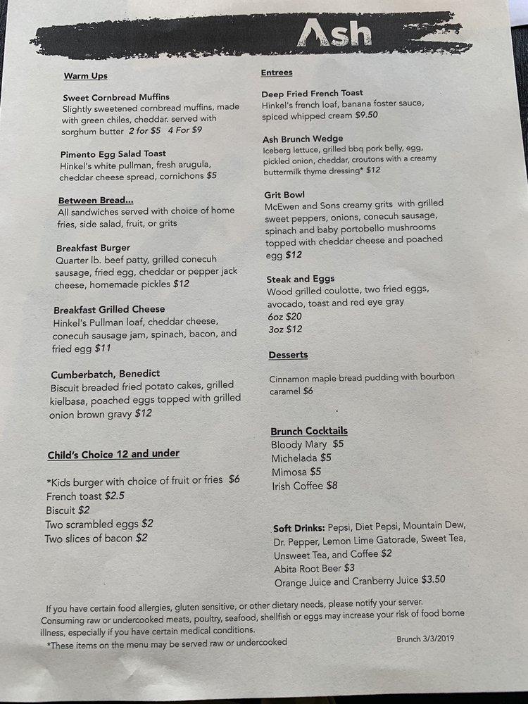 Menu at Ash Neighborhood Bar & Grill, Homewood