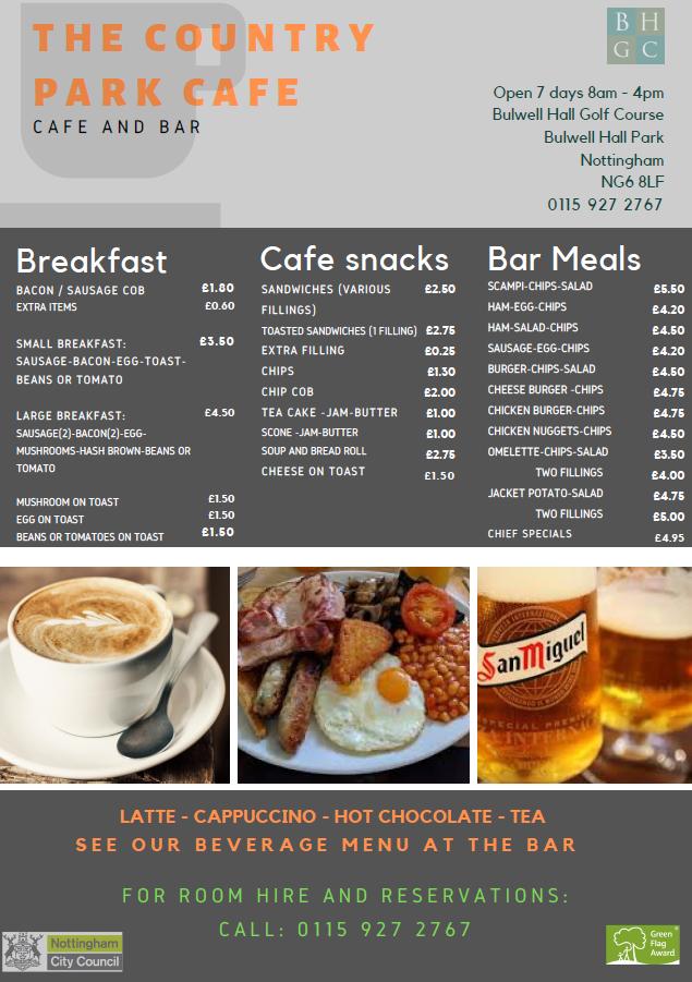 Menu at Country Park Cafe, Nottingham