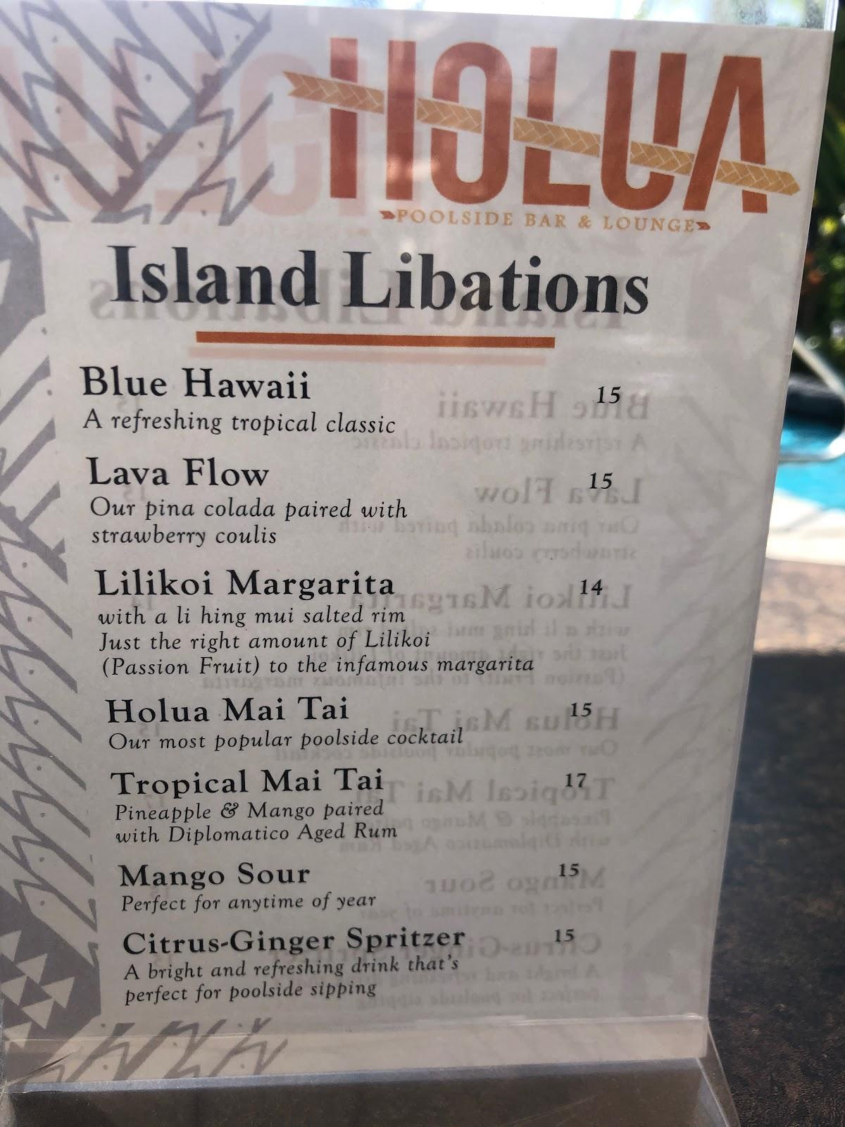 Menu at Holua Poolside Bar & Lounge, Holualoa