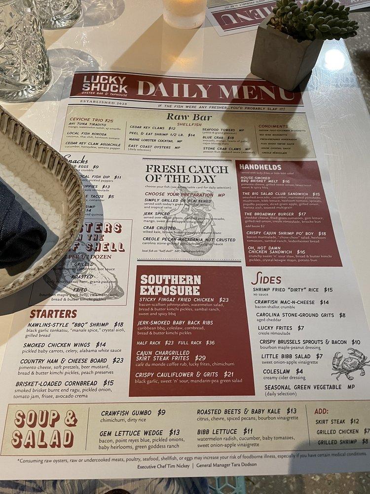 Menu at Lucky Shuck pub & bar, Jupiter