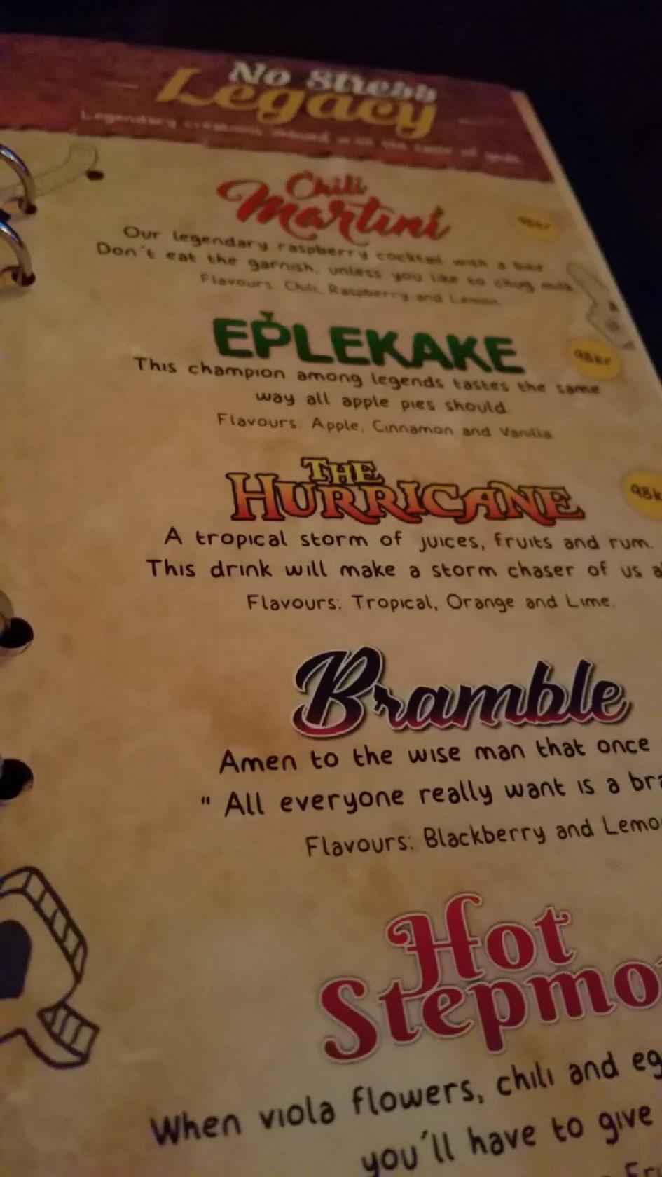 Menu at No Stress Bar, Copenhagen