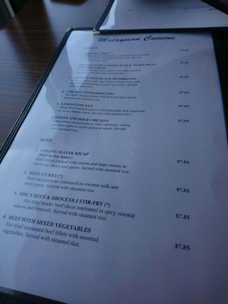 Menu at Rasa Ria restaurant, Kalamazoo