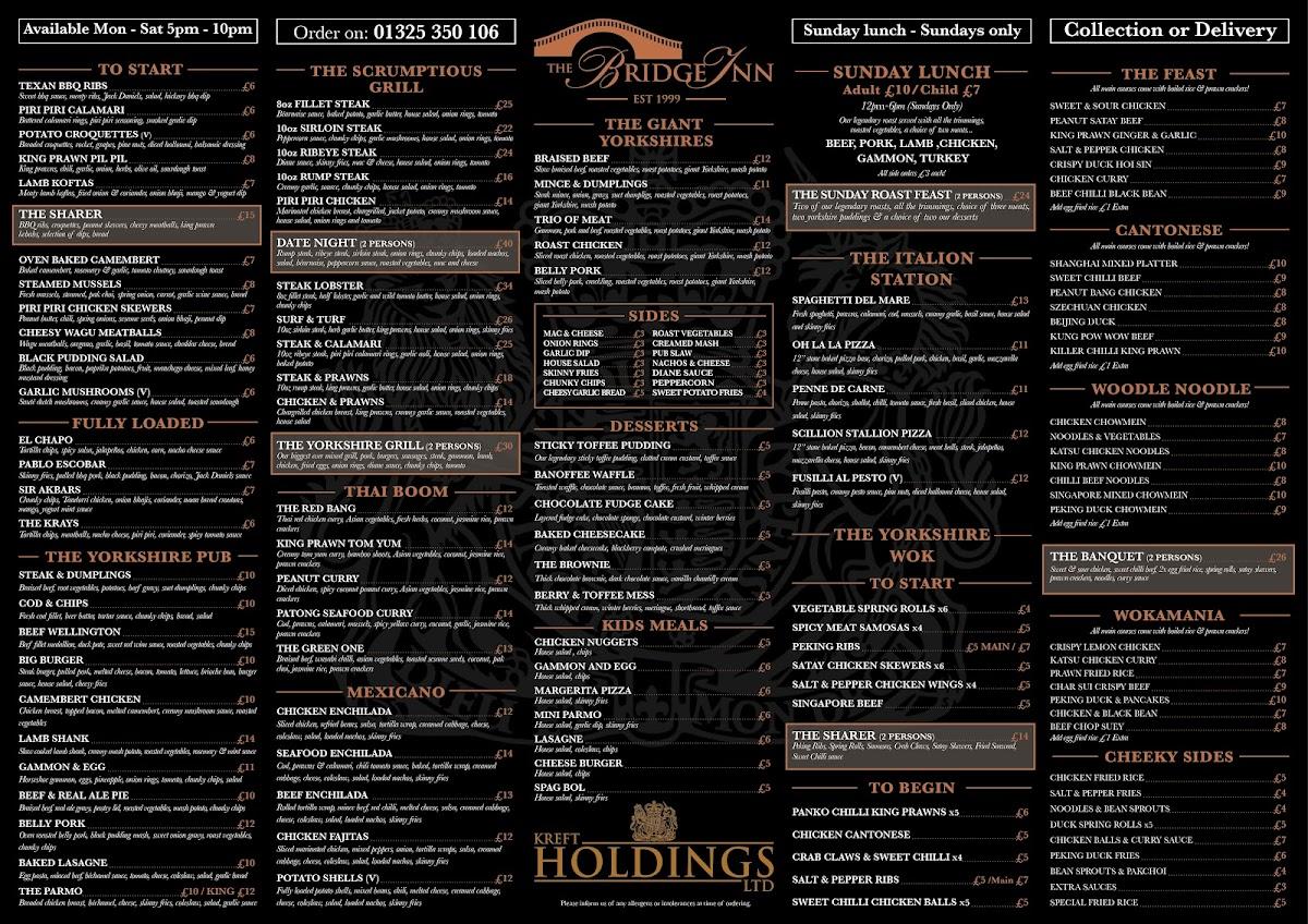 Menu at The Bridge Inn pub & bar, Darlington