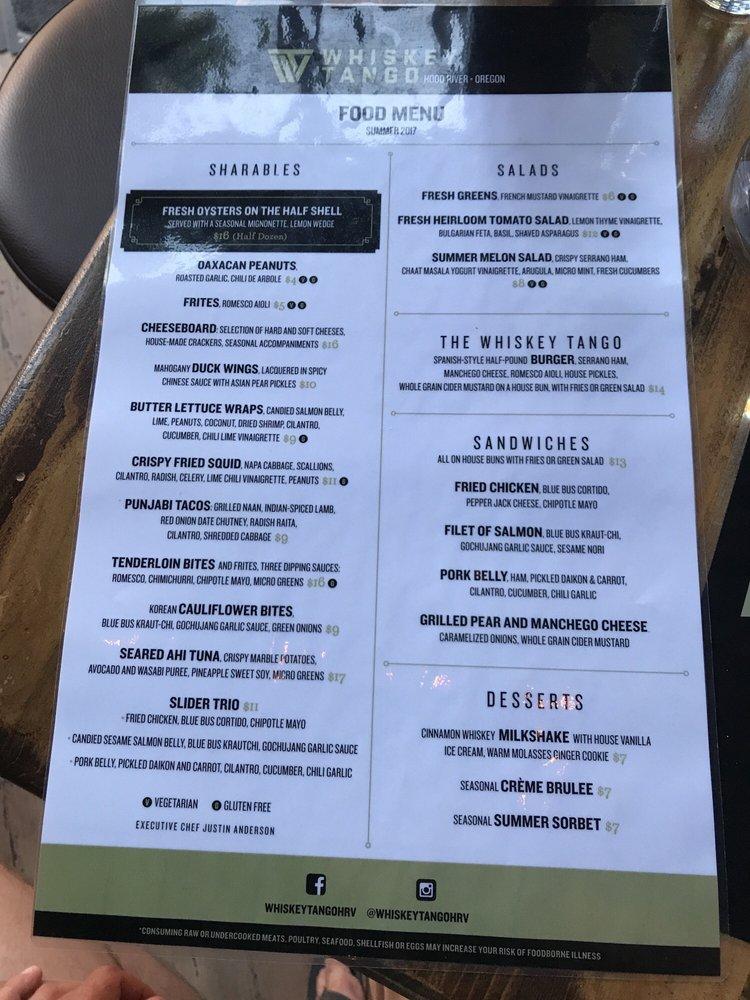 Menu at Whiskey Tango pub & bar, Hood River