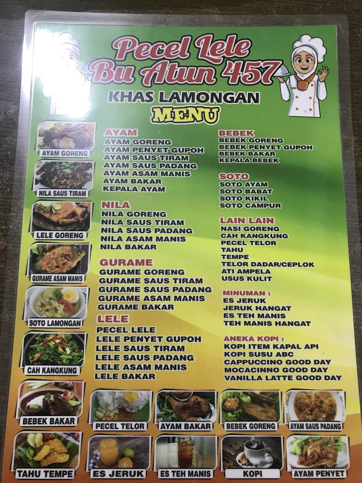 Menu at Warung Pecel Lele Ibu Atun 457 restaurant, Bandung