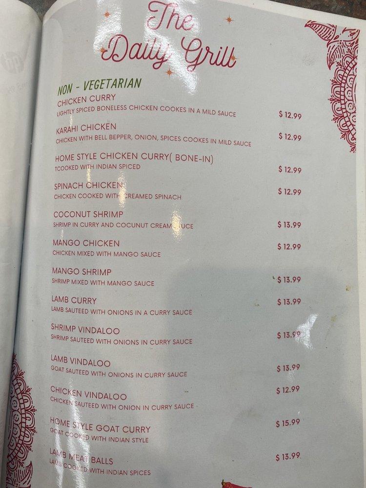Menu at DAILY GRILL INDIAN RESTAURANT, Napoleon