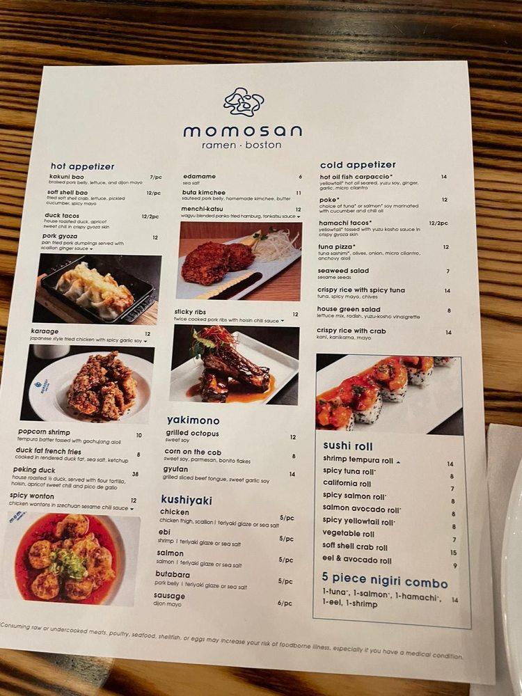 Menu at Momosan pub & bar, Boston