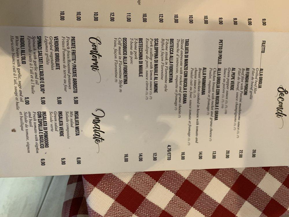 Menu at Osteria Dell'Osso steakhouse, Florence