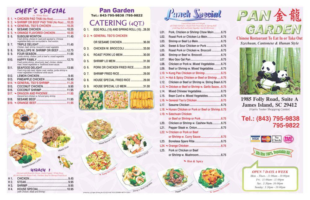 Menu at Pan Garden restaurant, Charleston