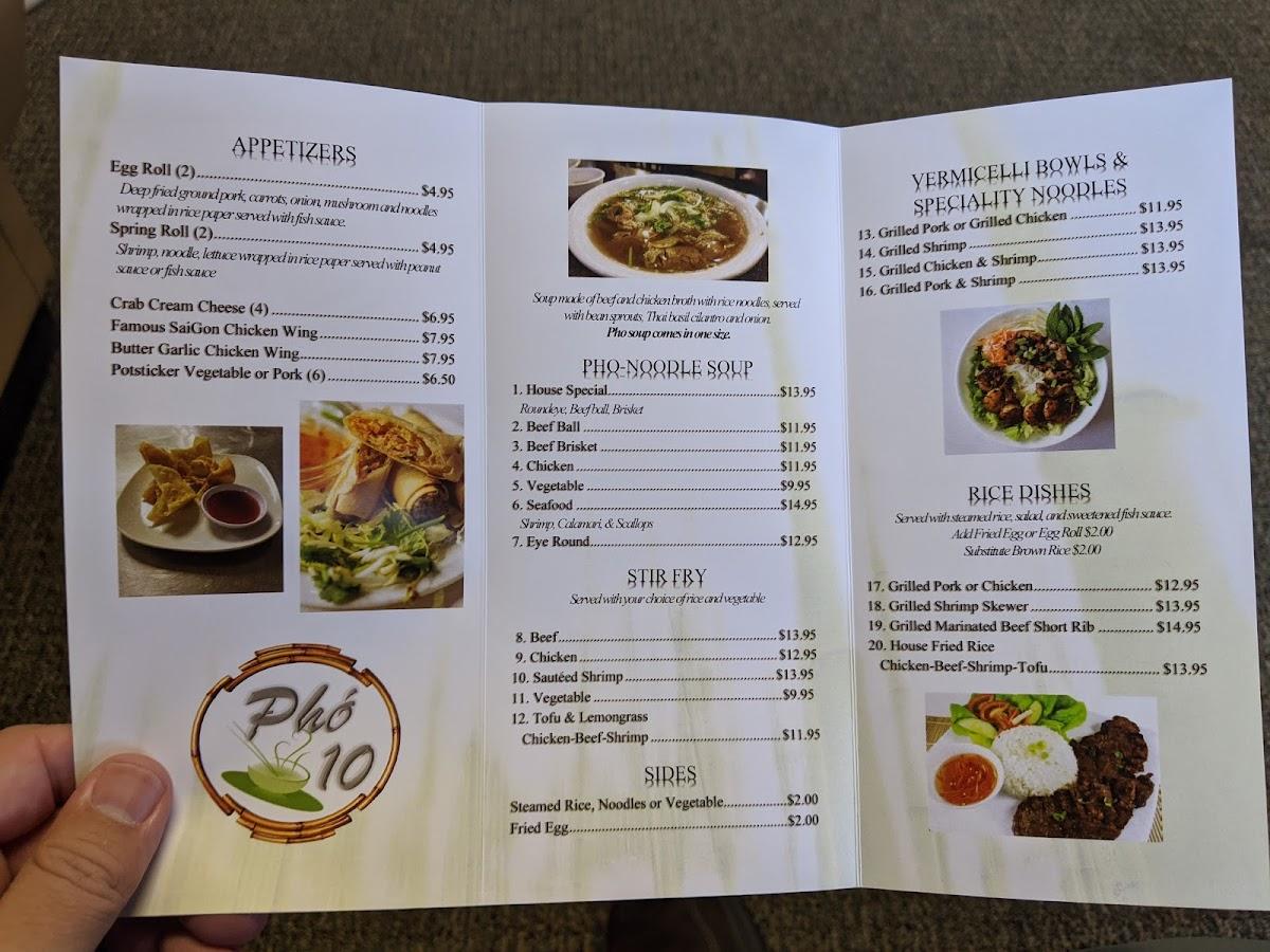 Menu at Pho Vi Tai Vietnamese Restaurant, Great Falls
