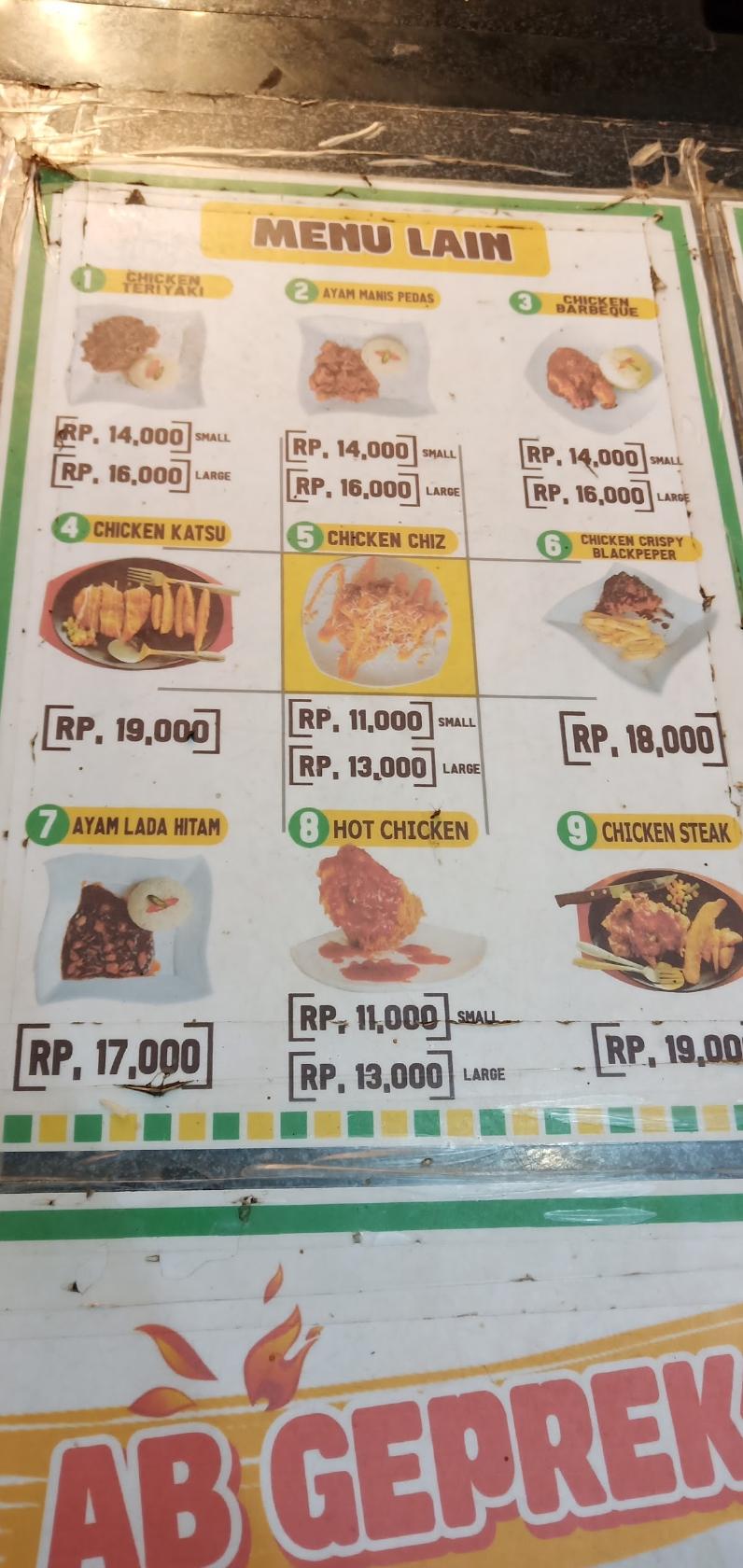 Menu at AB CHICKEN PABUARAN restaurant, Ciledug Kulon