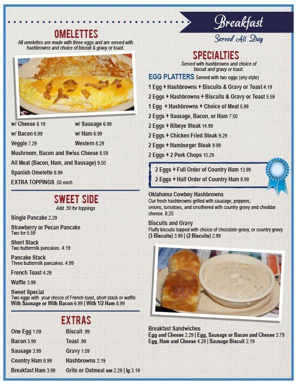 Menu at Blue Ribbon Diner restaurant, Muldrow