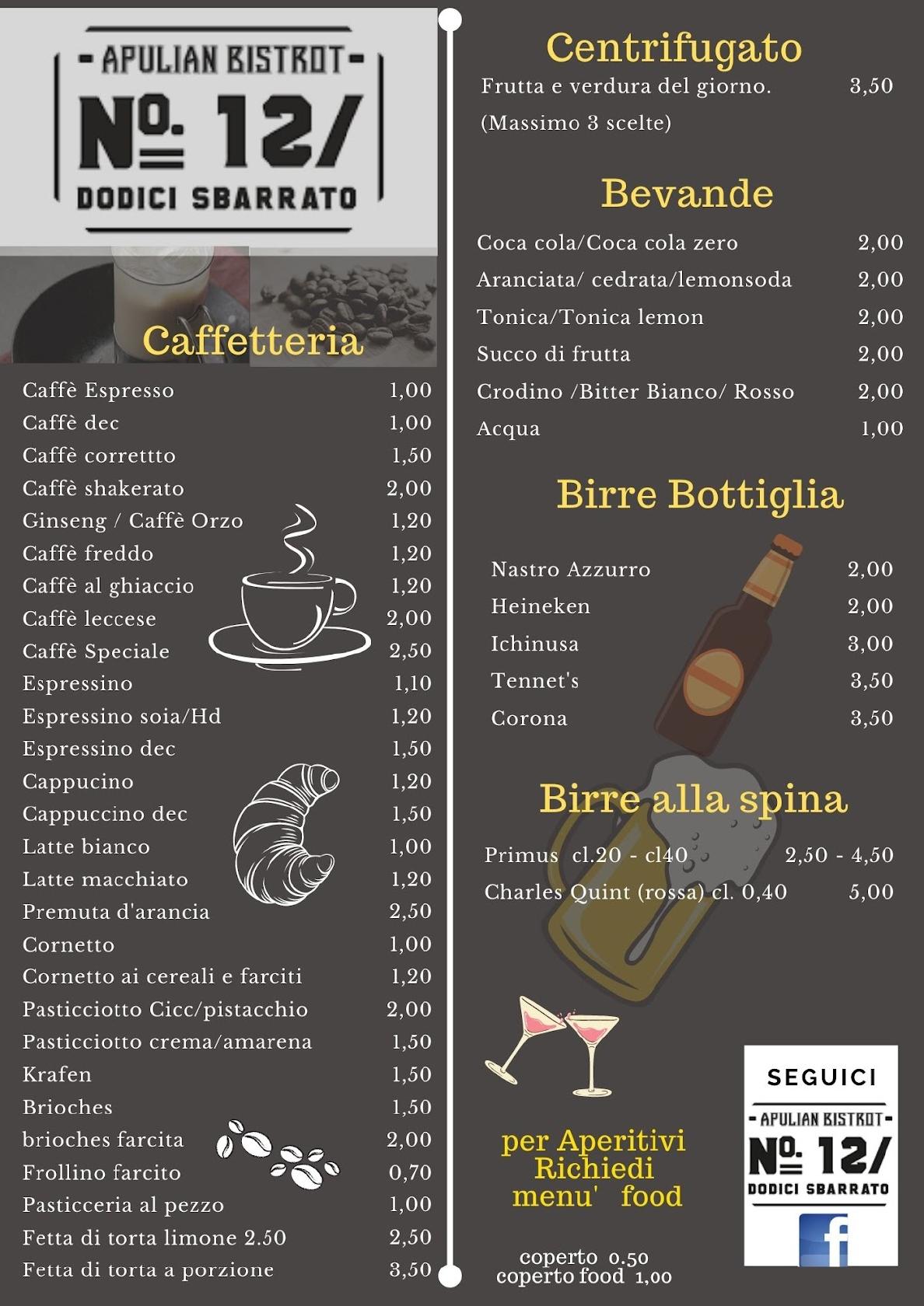 Menu da Dodici sbarrato apulian bistrot, Bari