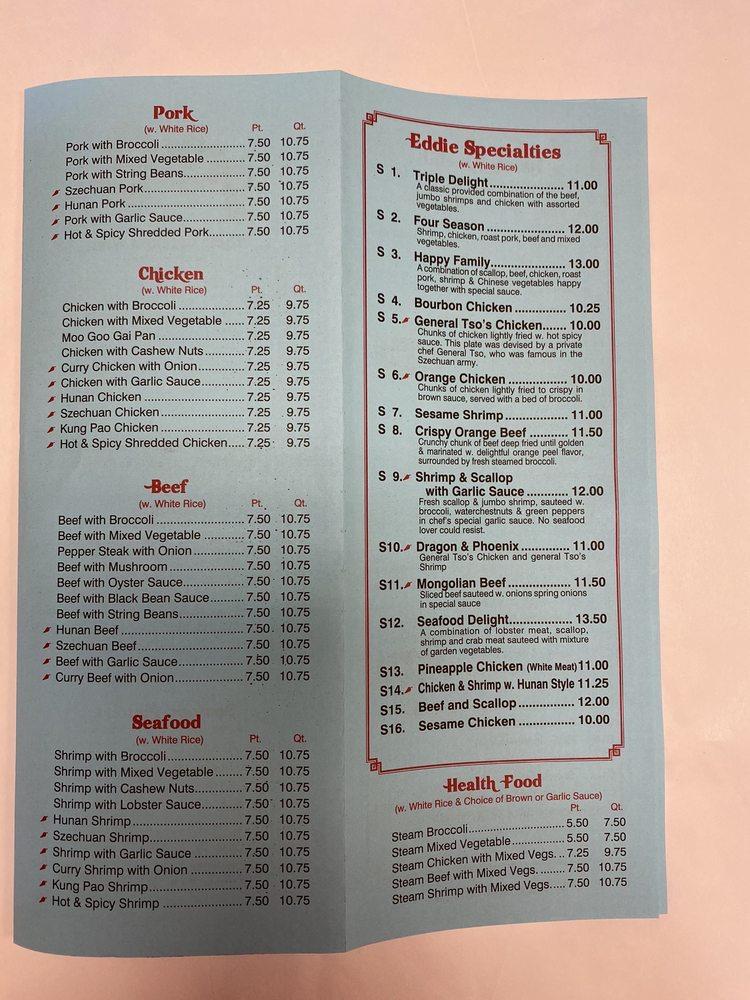 Menu at Eddie's Carryout restaurant, Montgomery Village