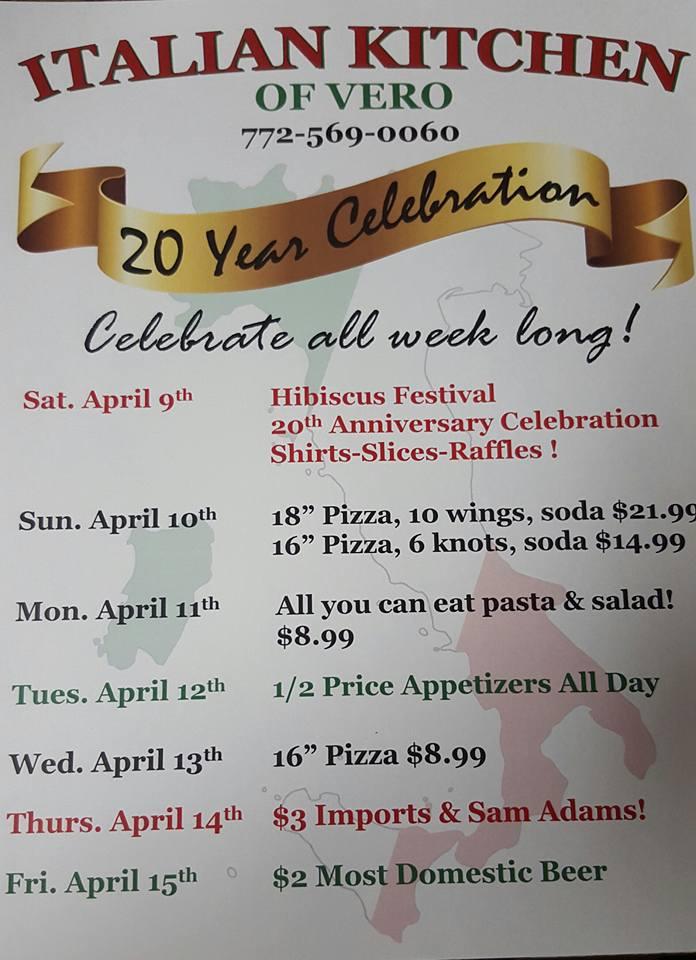 Menu at Italian Kitchen restaurant, Vero Beach
