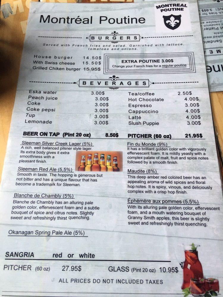 Menu at Montréal poutine restaurant, Montréal, 181 Rue Saint-Paul E