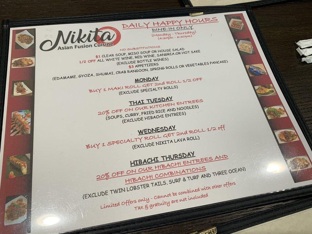 Menu at Nikita restaurant, Fort Wayne