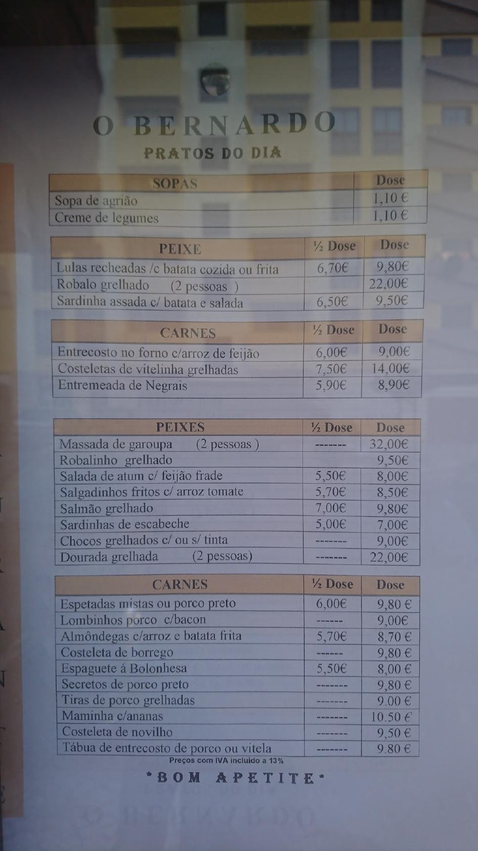 Menu at O Bernardo restaurant, Odivelas