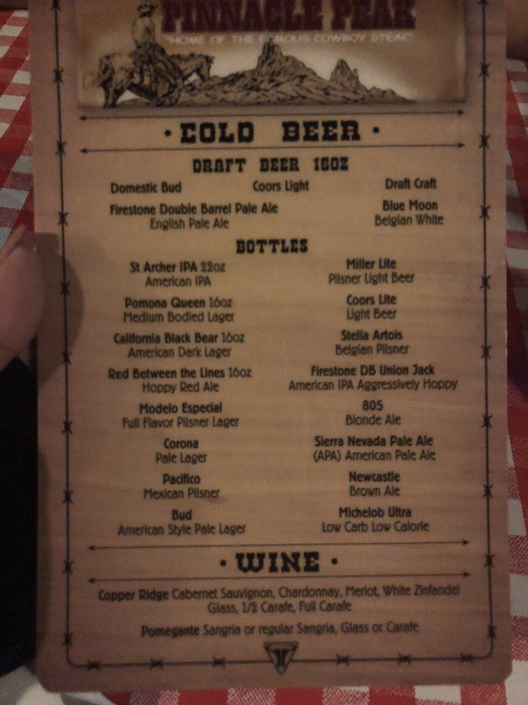 Menu at Pinnacle Peak Steakhouse, San Dimas