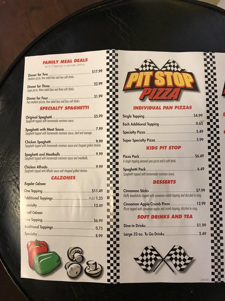 Menu at Pit Stop Pizza pizzeria, Bullard, US-69