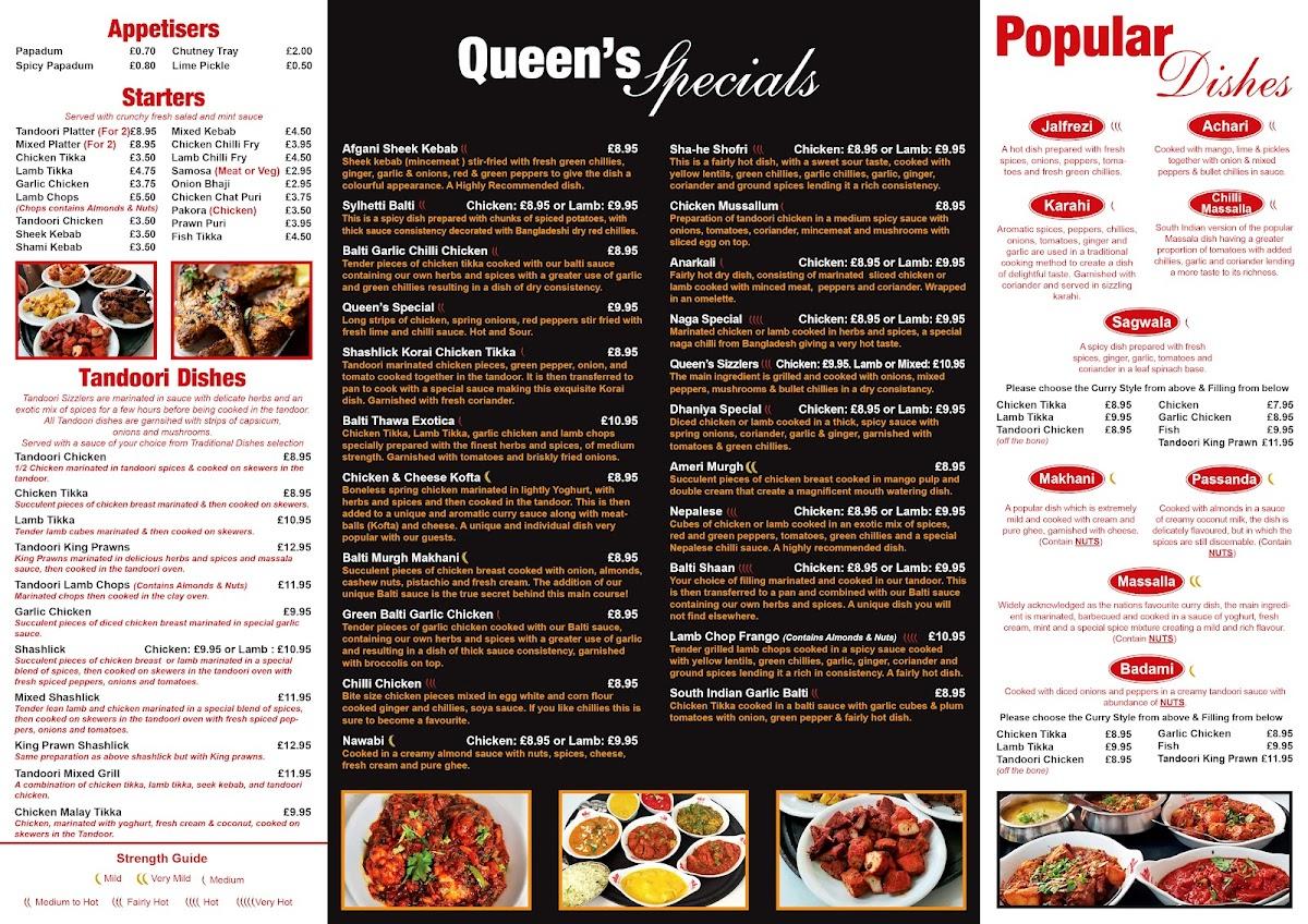 Menu at Queen Spice restaurant, Glossop, 1st Floor
