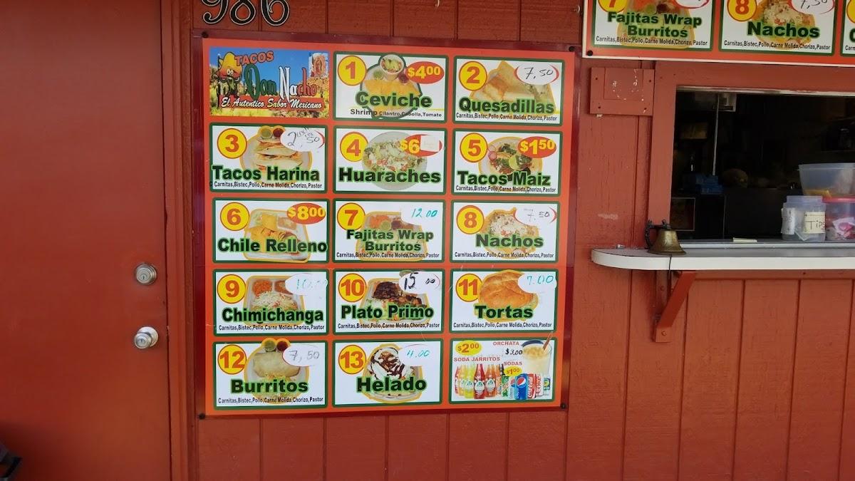 Menu at Tacos Don Nacho restaurant, Woonsocket