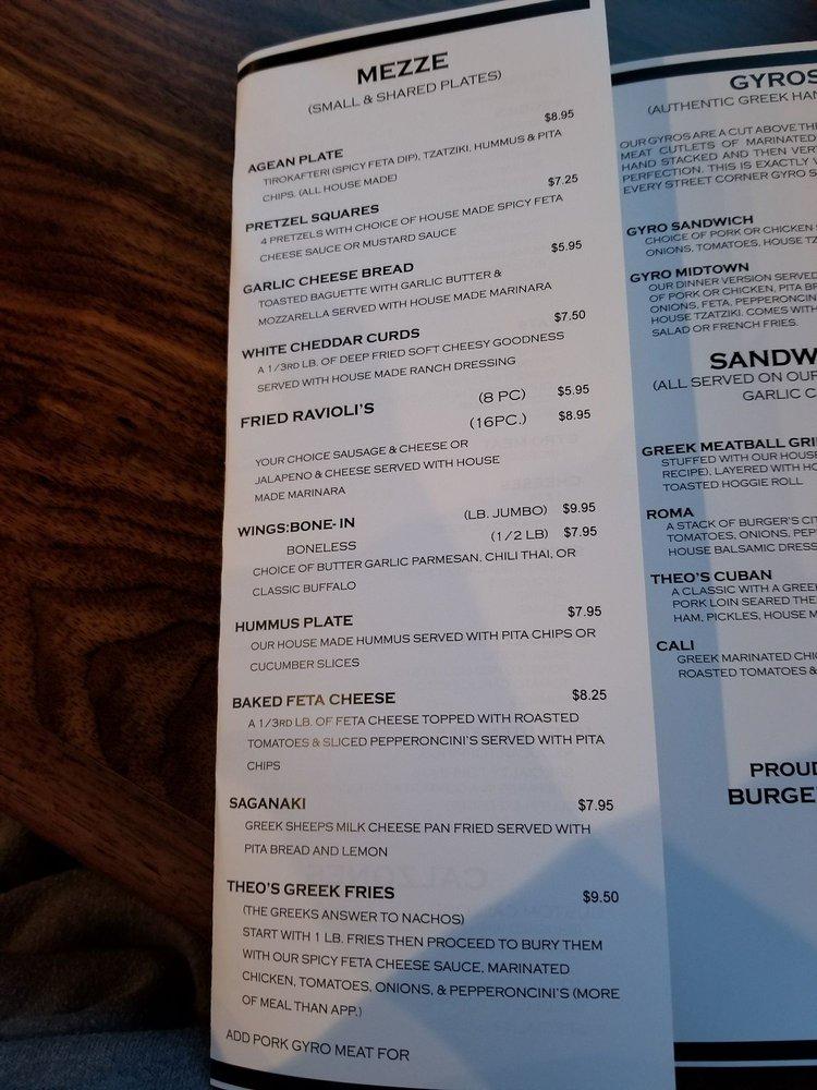 Menu at Theo's Midtown pizzeria, Jefferson City