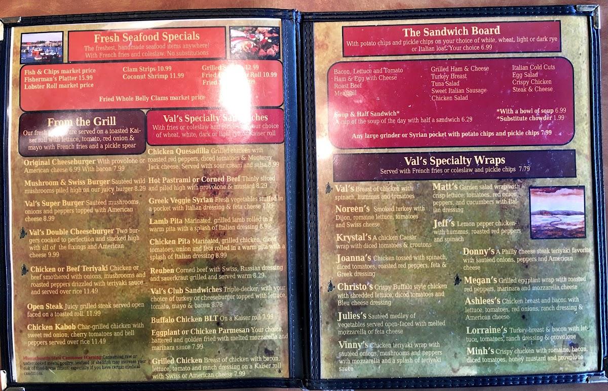 Menu at Val's Restaurant, Holden