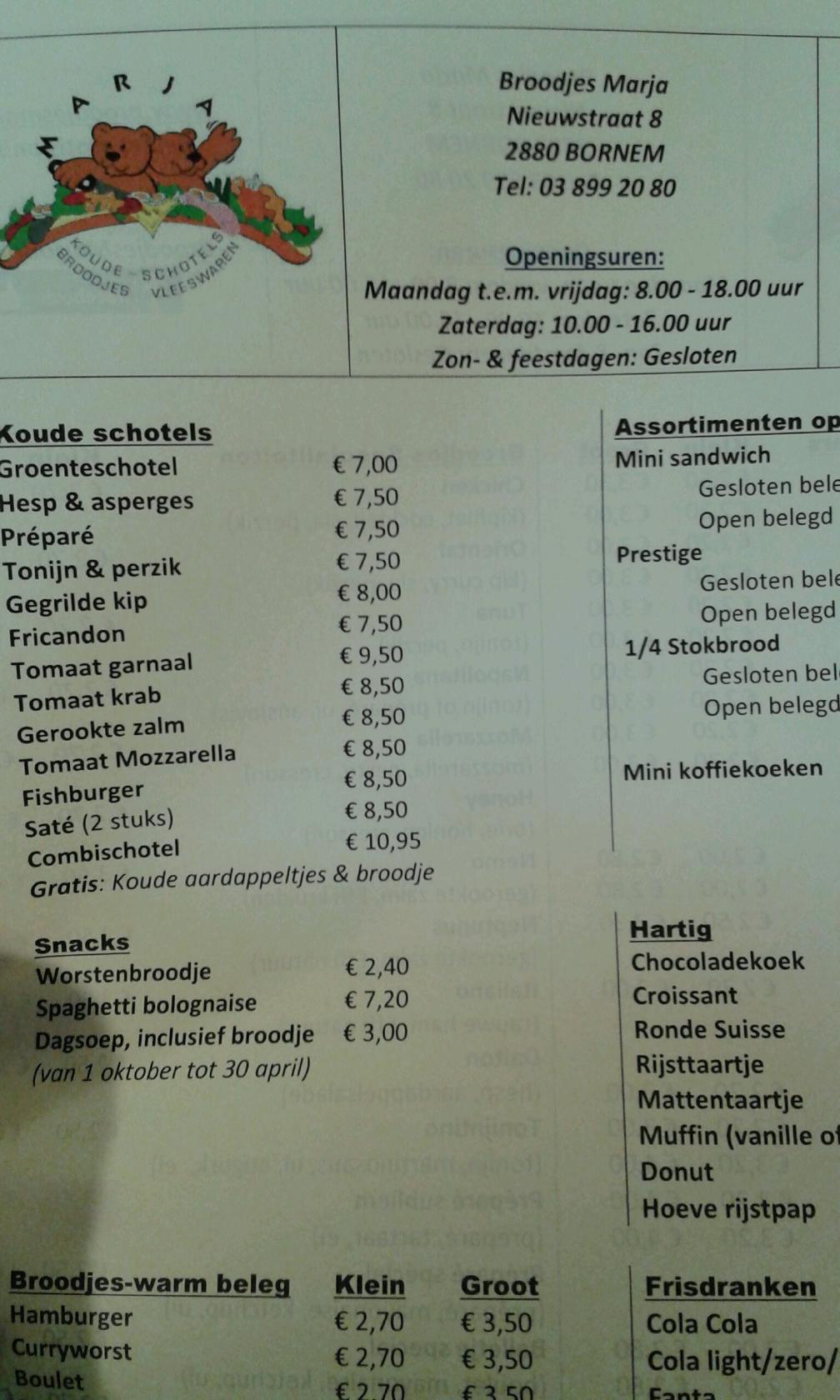 Speisekarte von Maria, Bornem