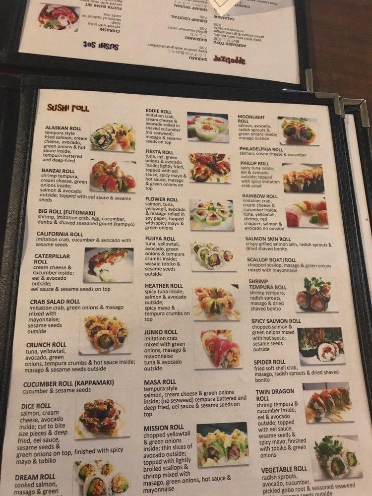 Menu at Fujiya Japanese Garden restaurant, San Antonio