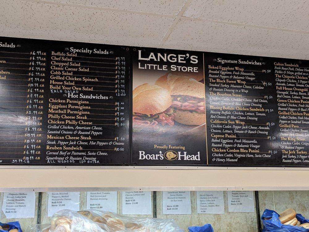 Menu at Lange's Little Store restaurant, Chappaqua
