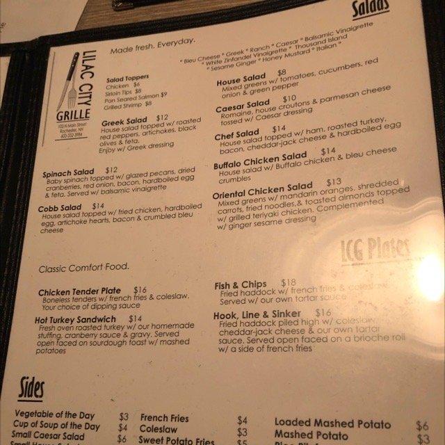 Menu at Lilac City Grille pub & bar, Rochester, 103 N Main St