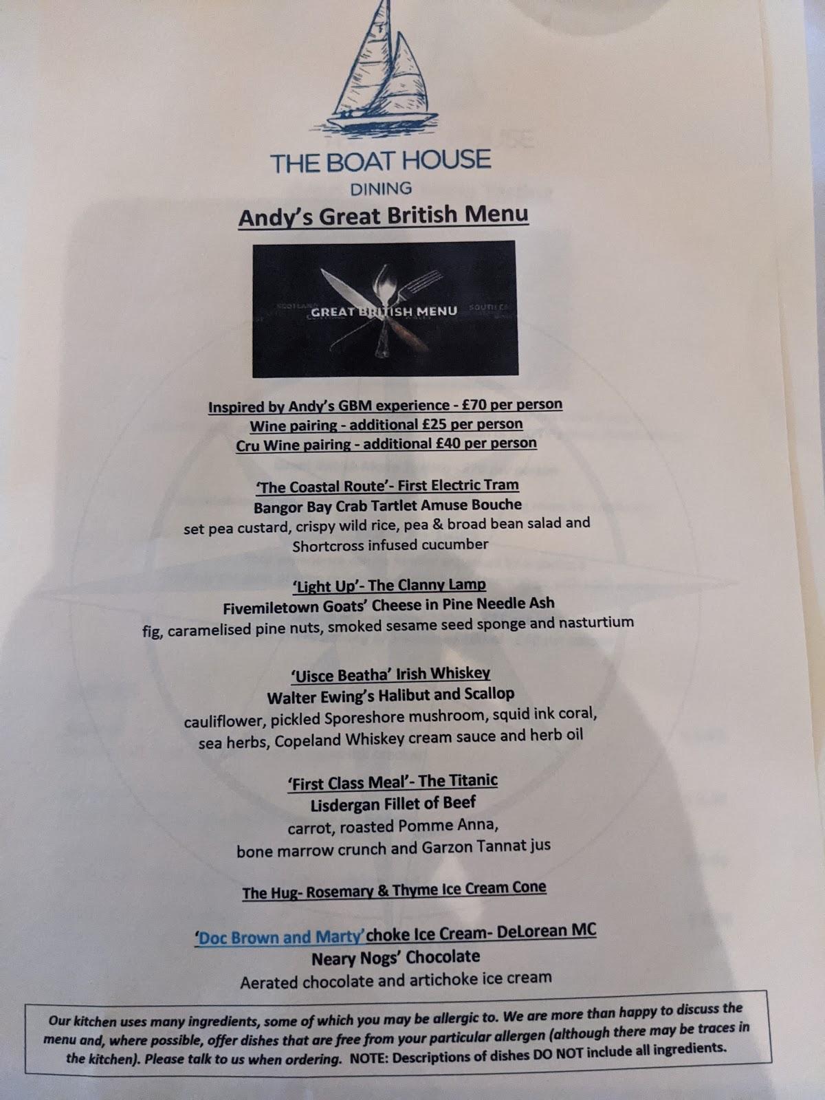 Menu at The Boat House Dining restaurant, Bangor, 1A Seacliff Rd
