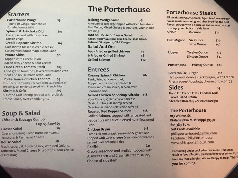 Menu at The Porterhouse pub & bar, Philadelphia