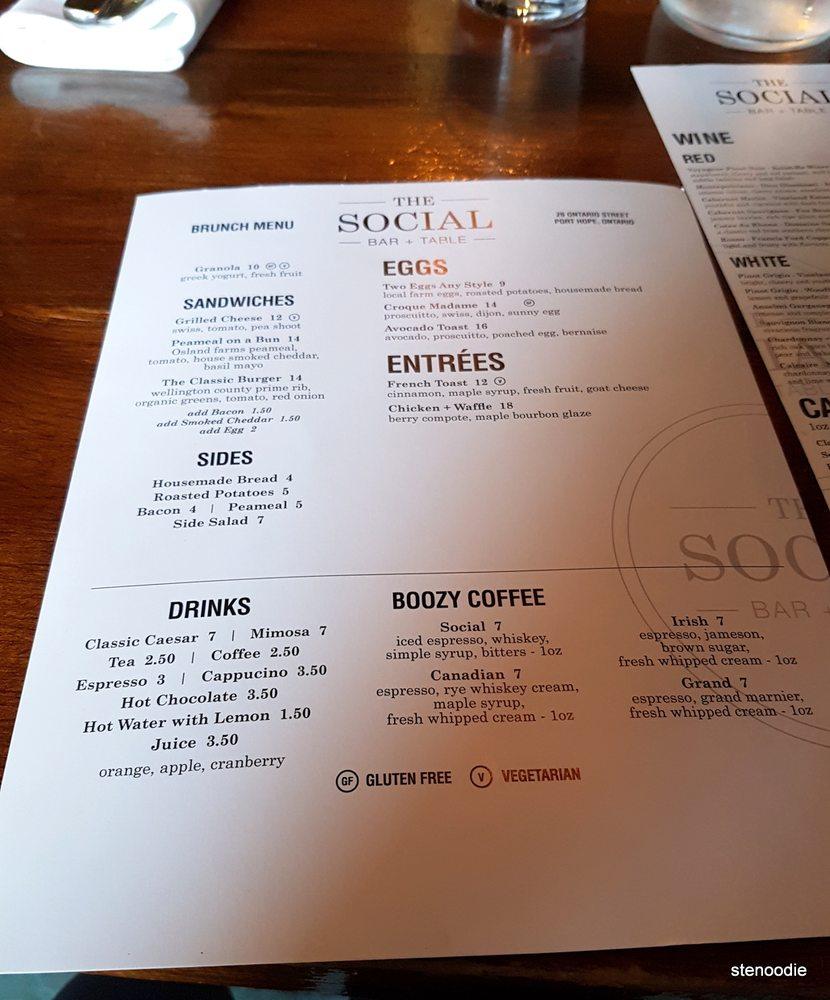 Menu at The Social Bar + Table, Port Hope