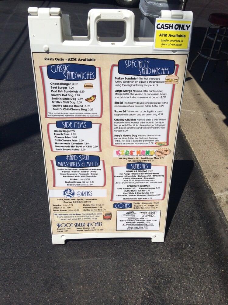 Menu at White Turkey Drive-in restaurant, Conneaut