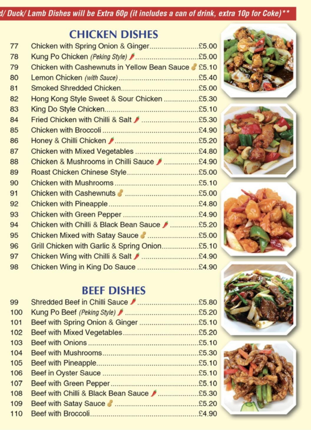 Menu at Yong’s Chinese Take-Away restaurant, Dagenham, East