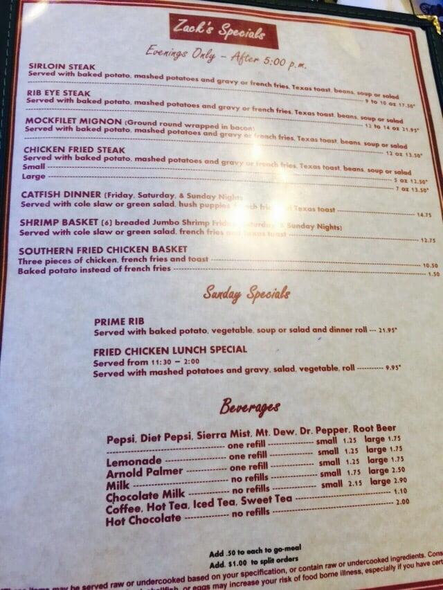 Menu at Zack's BBQ, Hotchkiss