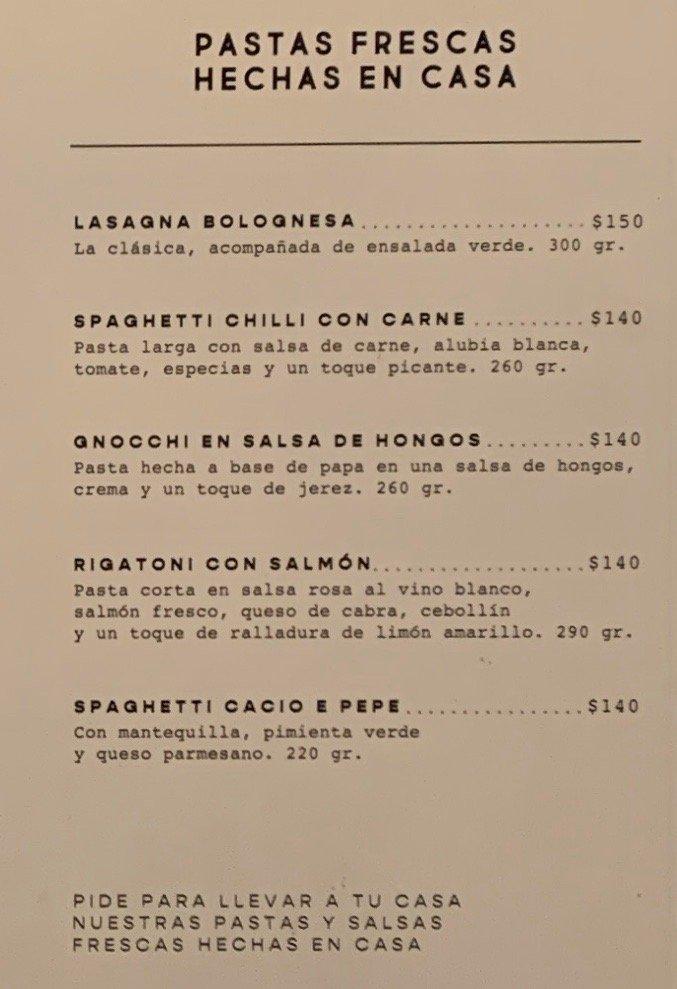 Carta del pub y bar Cancino Alameda, Ciudad del México