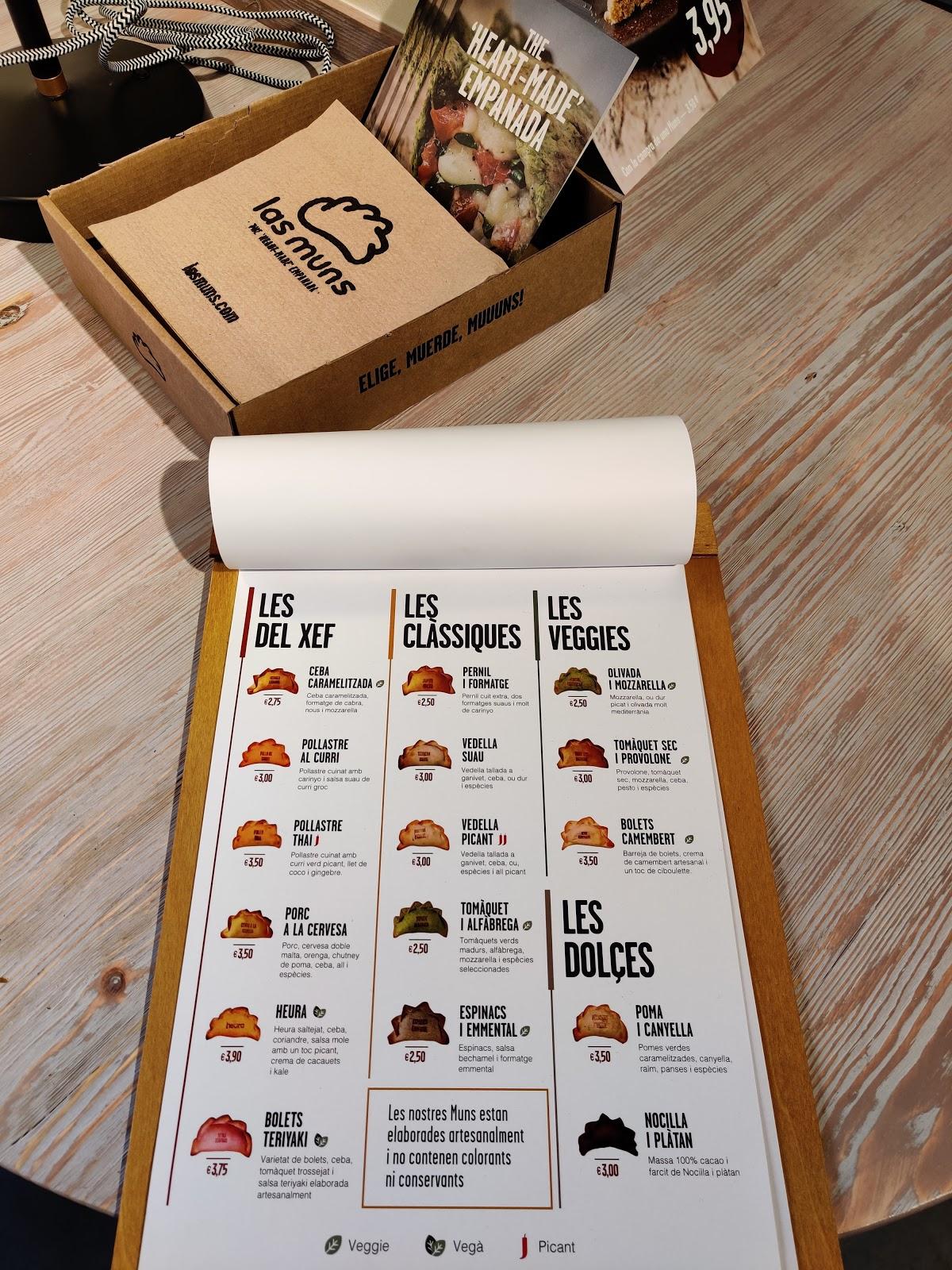 Menu at Las Muns restaurant, Barcelona