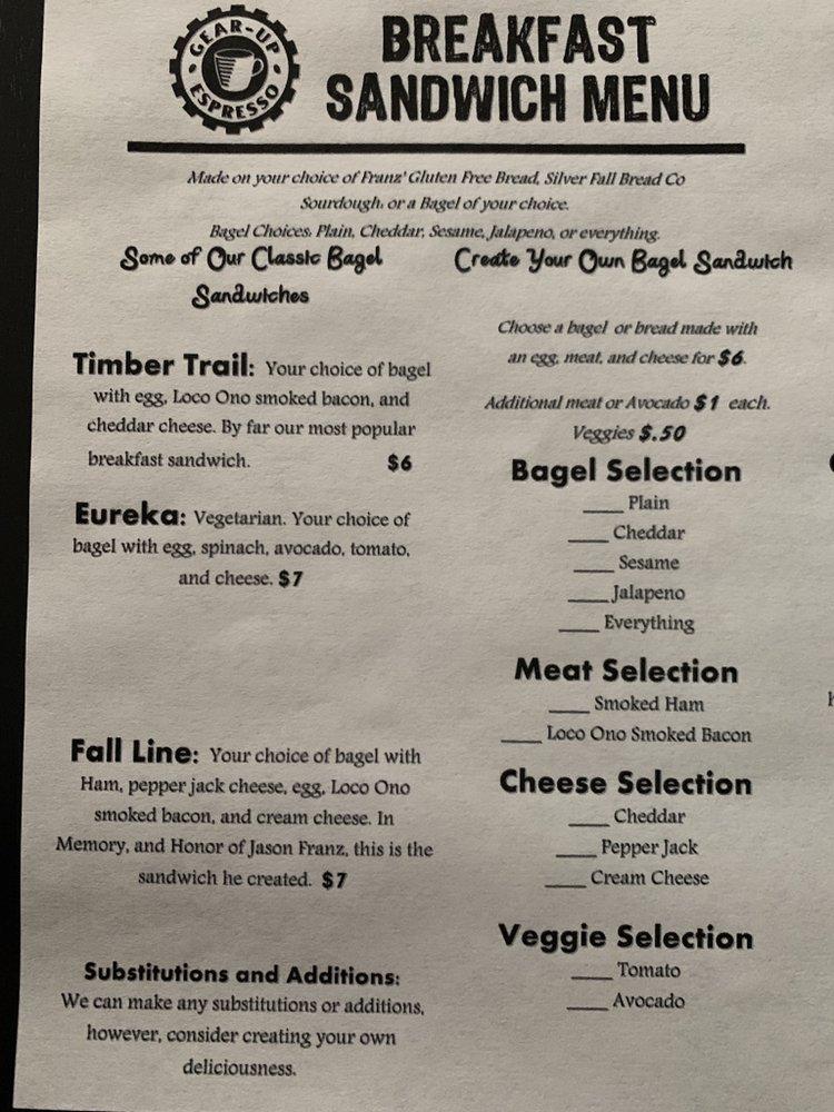 Menu at Gear-Up, Silverton cafe, Silverton