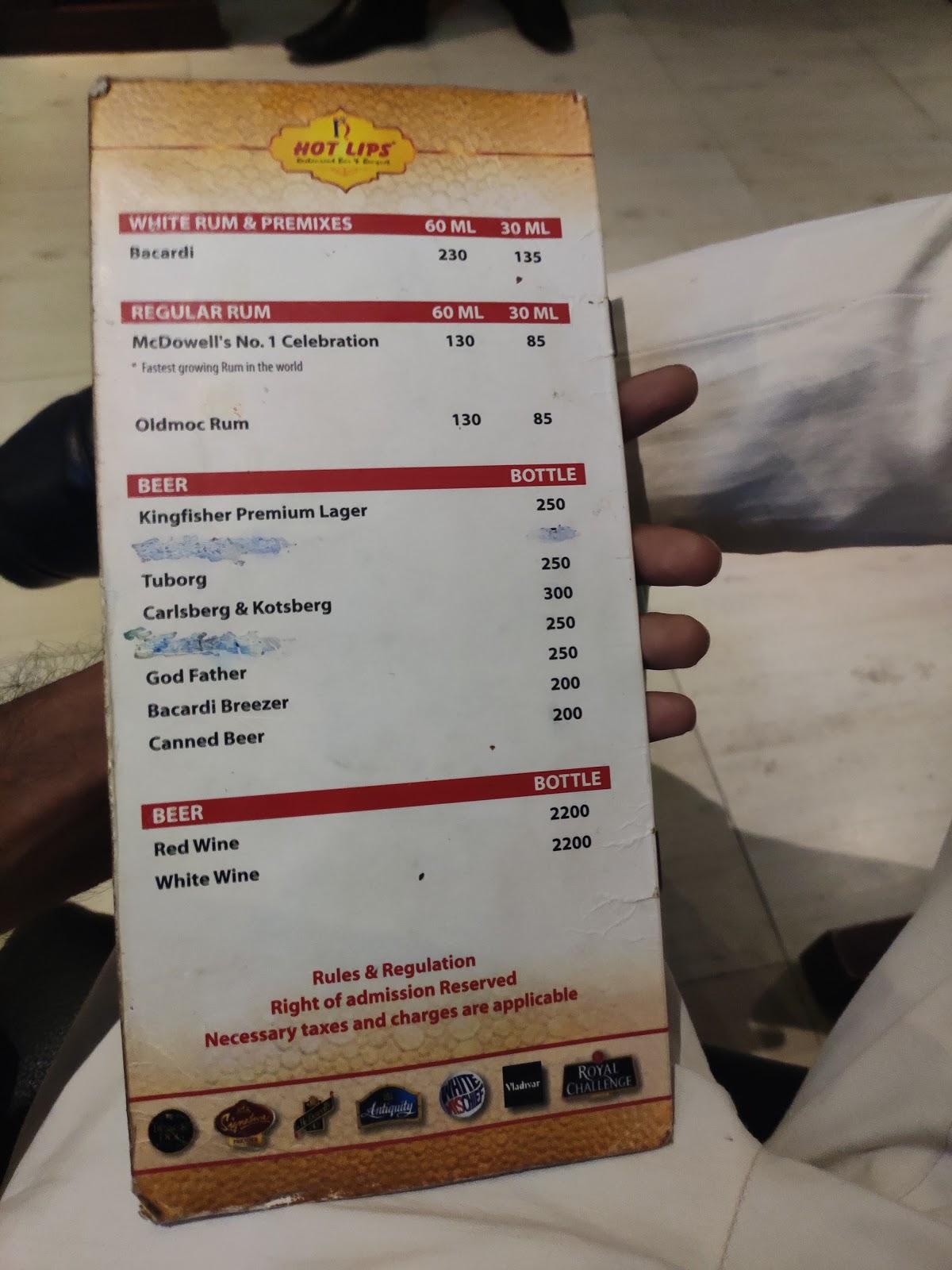 Menu at Hot Lips, Ranchi, Hot Lips