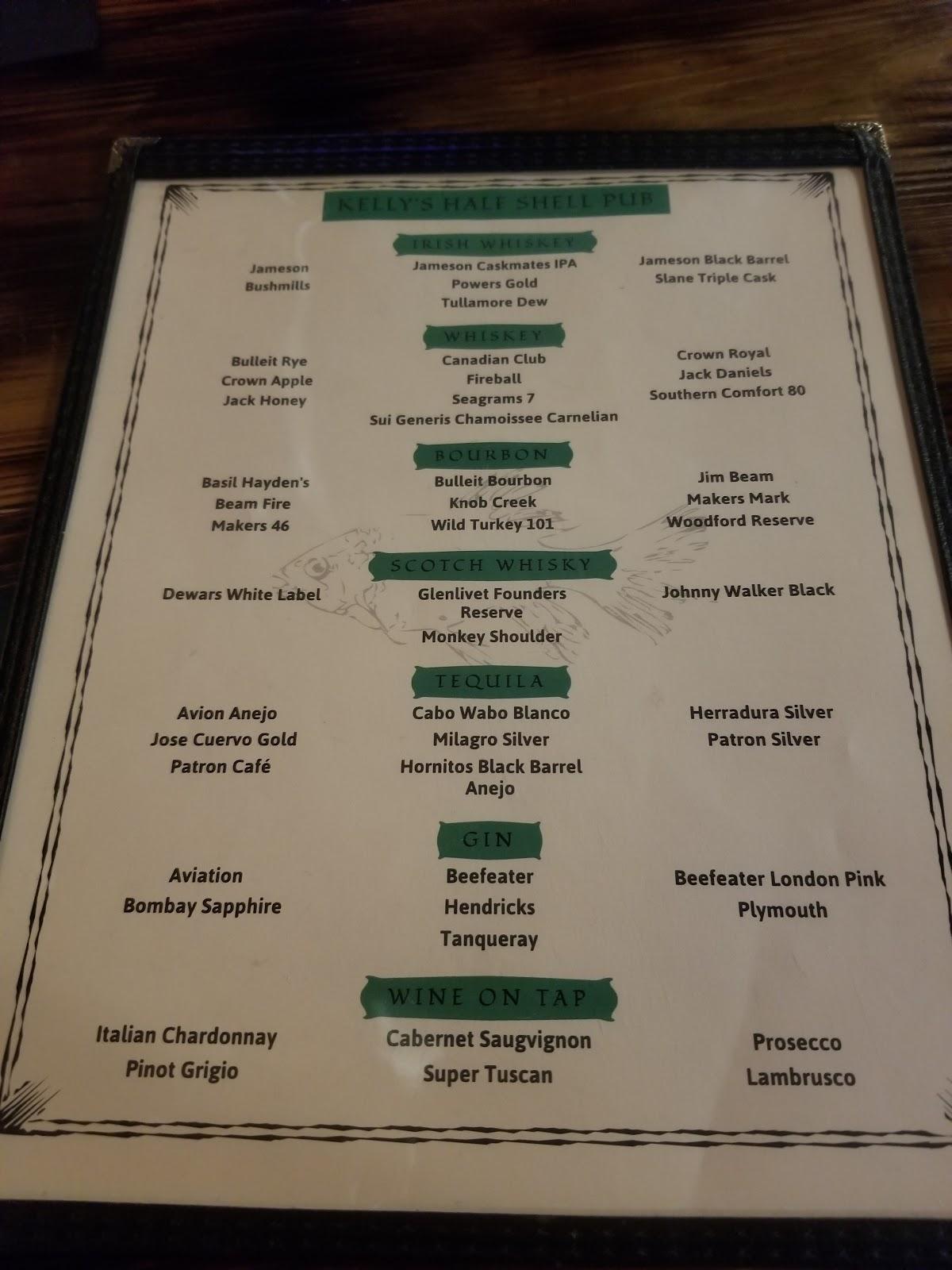 Menu at Kelly's Half Shell Pub, Crystal River