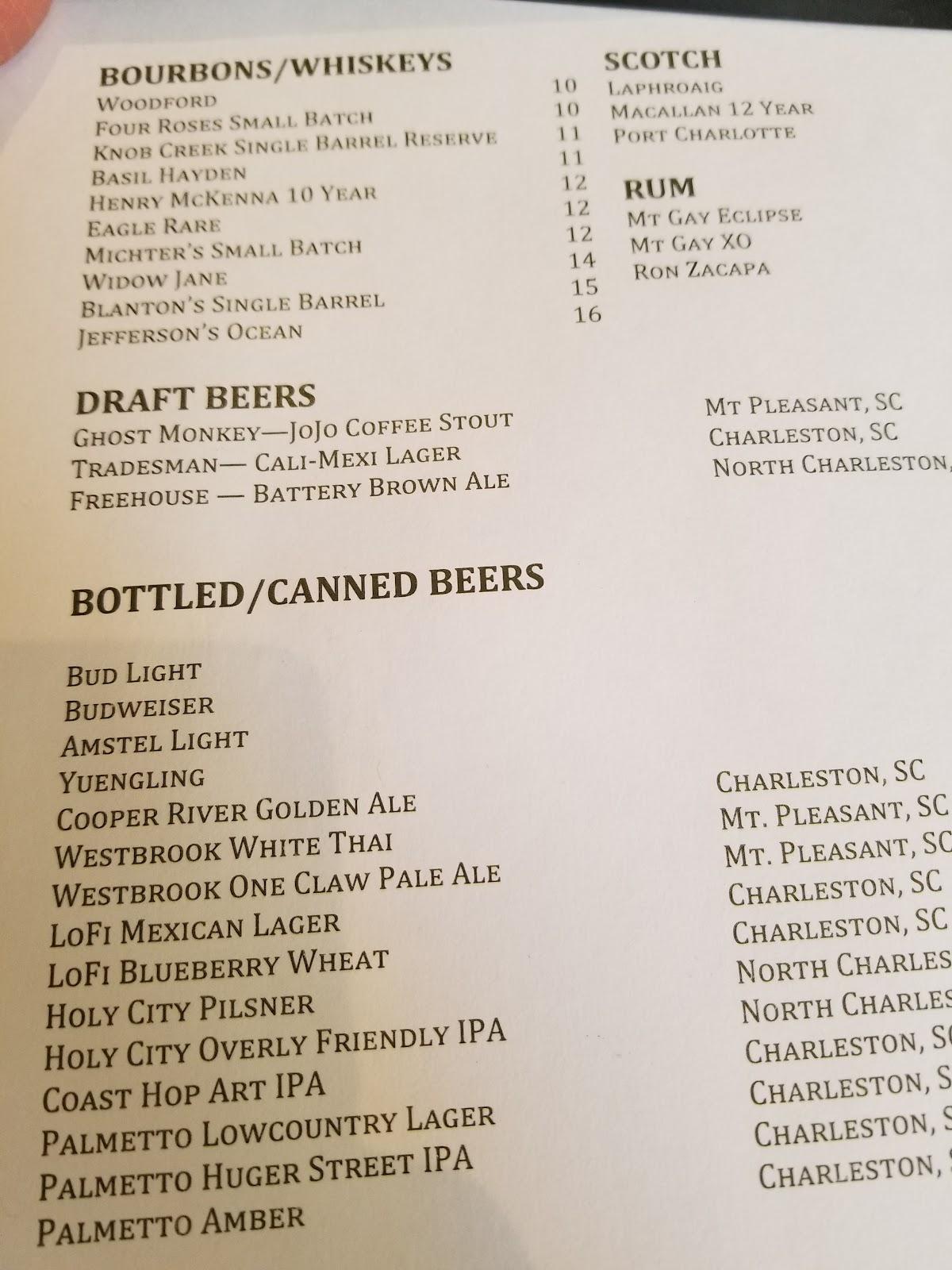 Menu at Middleton Place Restaurant, Charleston
