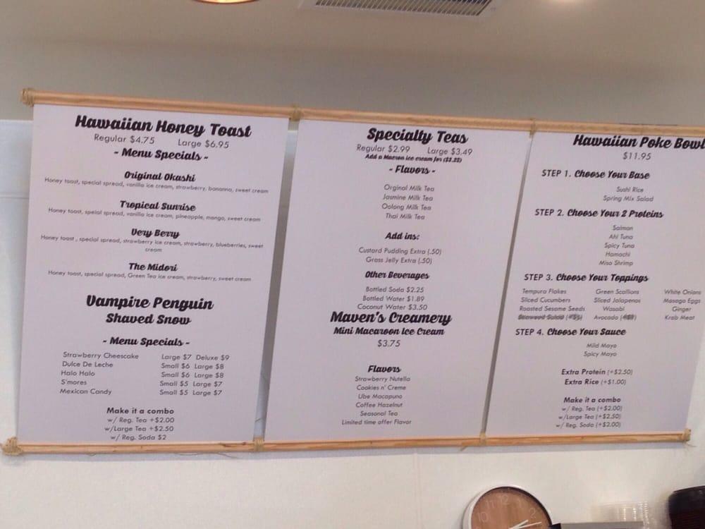 Menu at Okashi Fusion restaurant, Vacaville