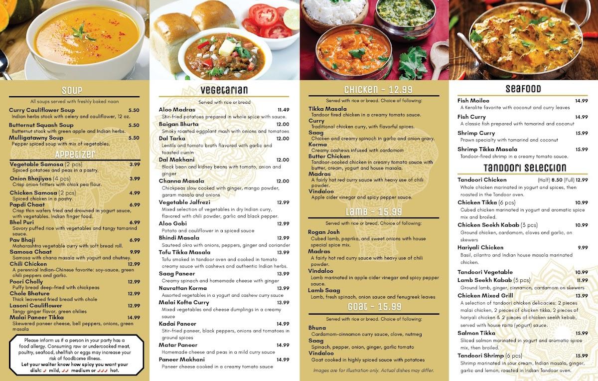 Menu at Raj's Indian Kitchen FiDi restaurant, New York City, 53 Nassau St