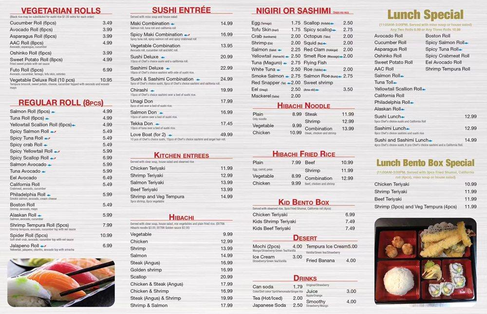 Menu at Sakura Japanese Express restaurant, Alsip