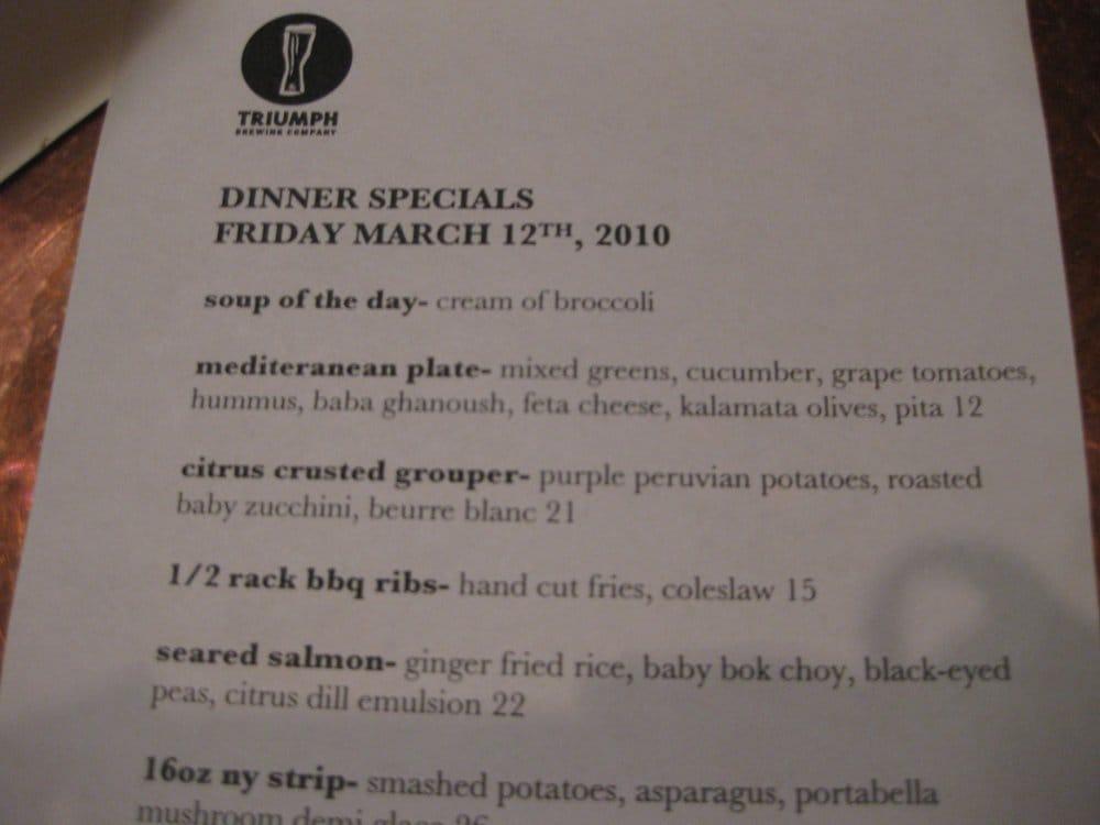 Menu at Triumph Brewing Company pub & bar, Princeton